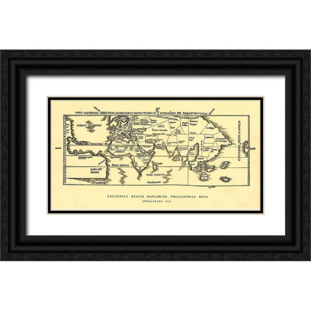 Vintage Maps 24x14 Black Ornate Wood Framed with Double Matting Museum ...