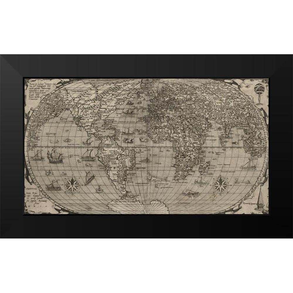 Vintage Maps 24x15 Black Modern Framed Museum Art Print Titled - World ...
