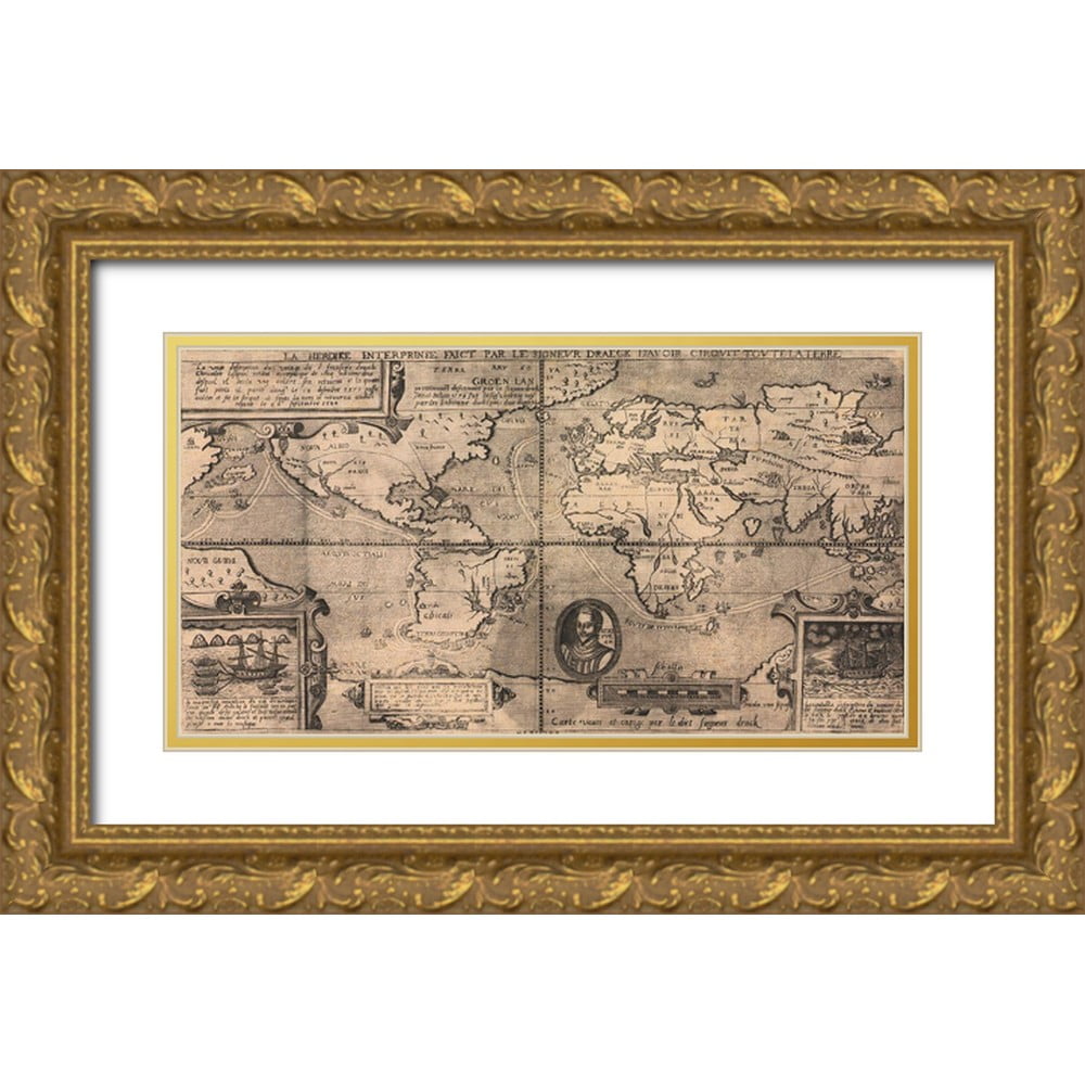 Vintage Maps 24x15 Gold Ornate Wood Framed with Double Matting Museum ...