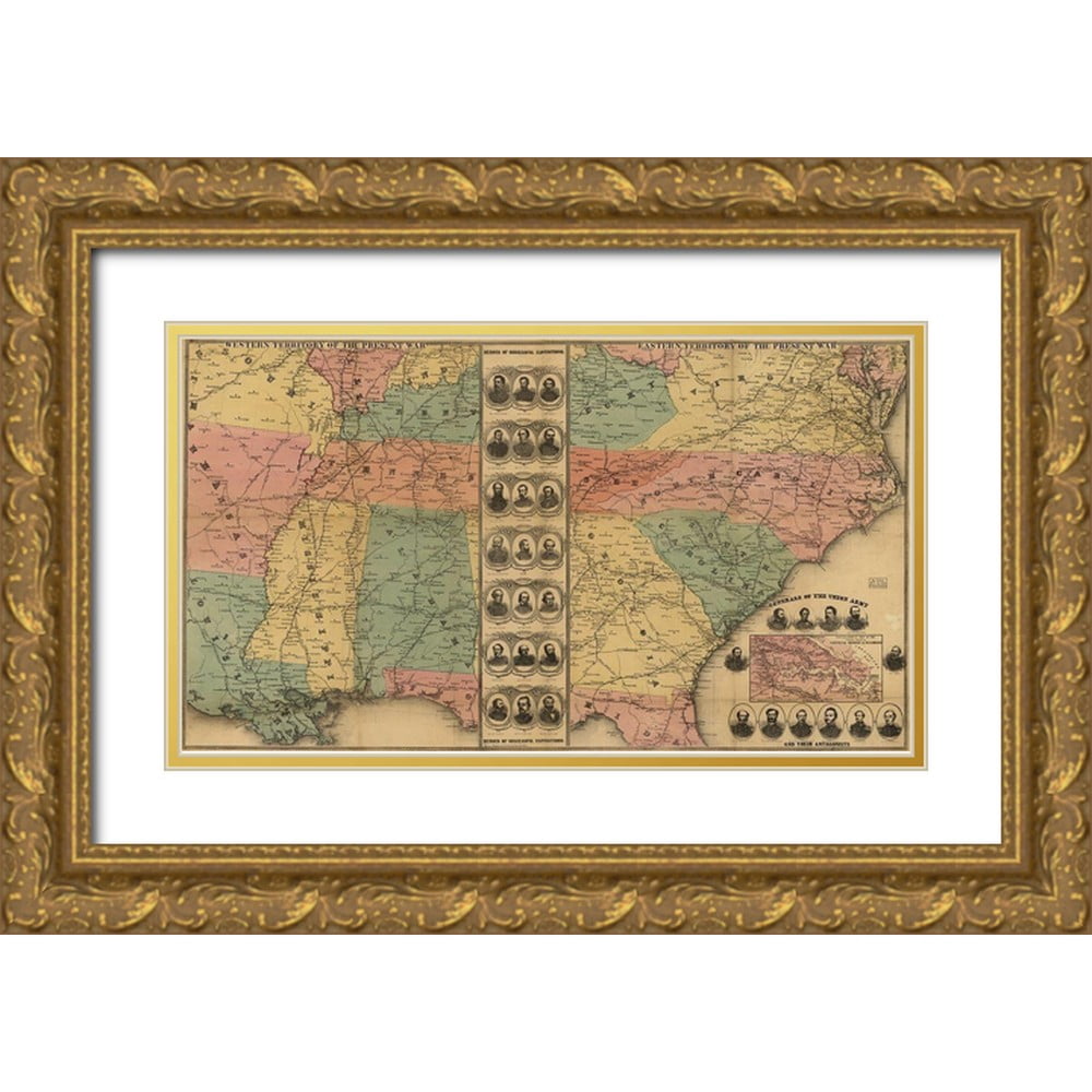 Vintage Maps 24x15 Gold Ornate Wood Framed with Double Matting Museum ...