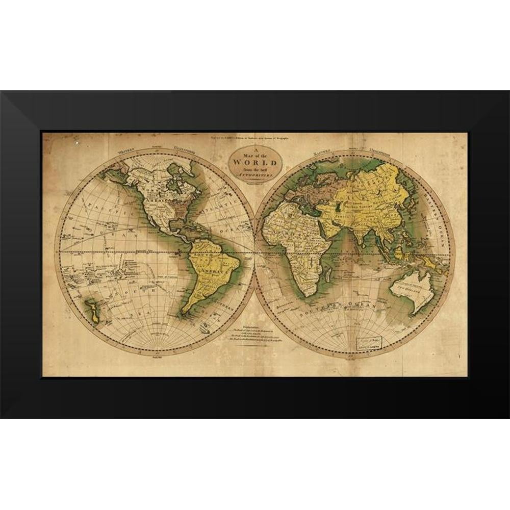 Vintage Maps 24x16 Black Modern Framed Museum Art Print Titled - World ...