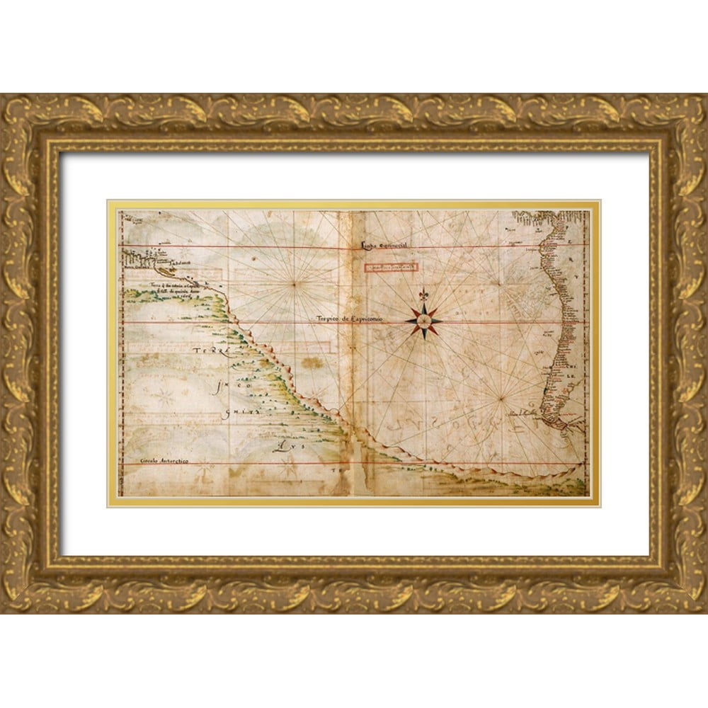 Vintage Maps 24x16 Gold Ornate Wood Framed with Double Matting Museum ...