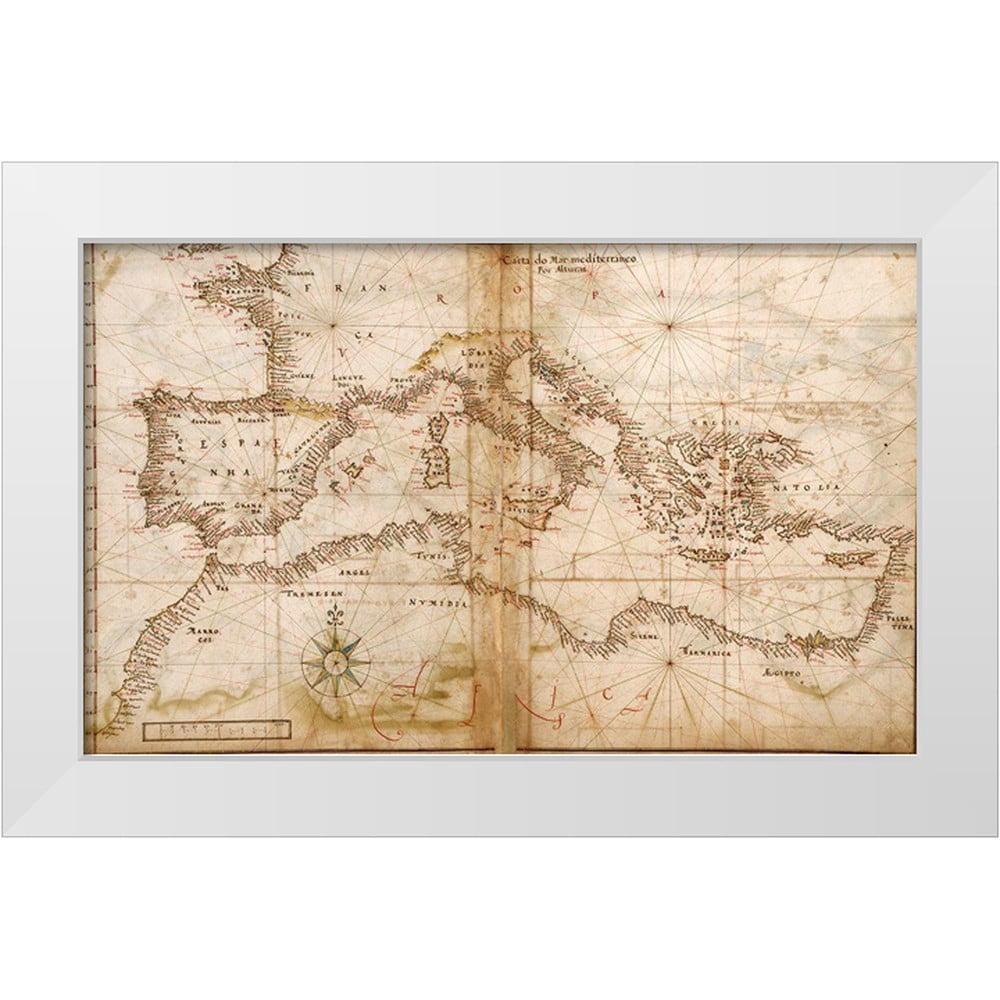 Vintage Maps 24x16 White Modern Wood Framed Museum Art Print Titled ...