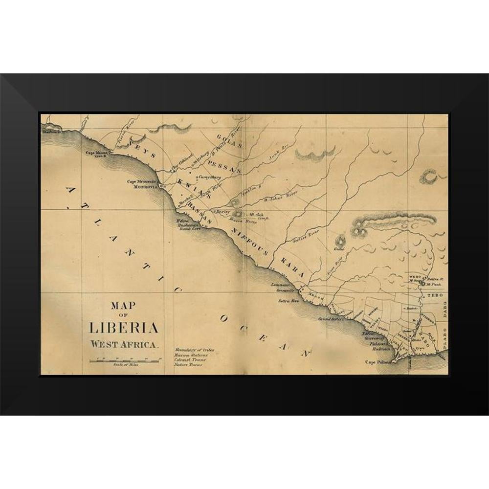 Vintage Maps 24x17 Black Modern Framed Museum Art Print Titled ...