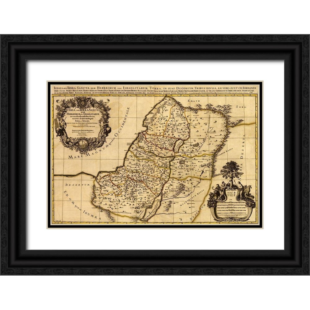 Vintage Maps 24x17 Black Ornate Wood Framed with Double Matting Museum ...
