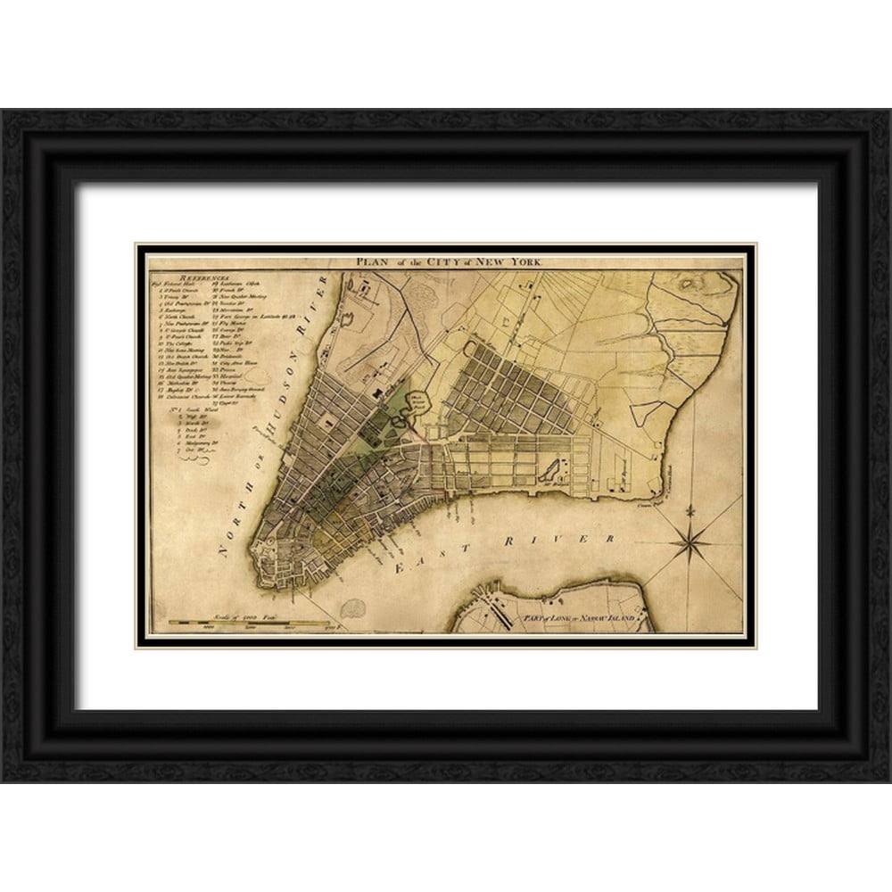 Vintage Maps 24x17 Black Ornate Wood Framed with Double Matting Museum ...
