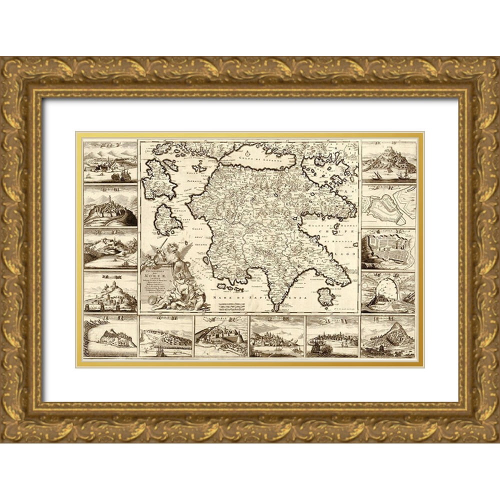 Vintage Maps 24x17 Gold Ornate Wood Framed with Double Matting Museum ...