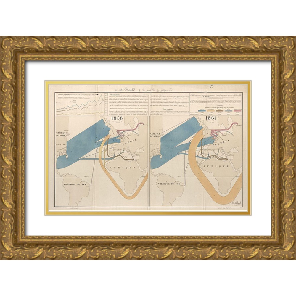 Vintage Maps 24x17 Gold Ornate Wood Framed with Double Matting Museum ...