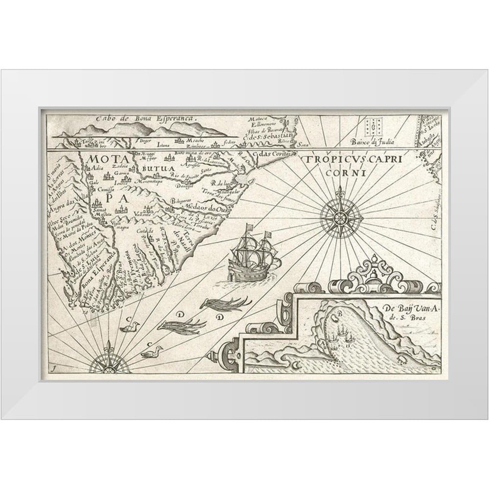 Vintage Maps 24x17 White Modern Wood Framed Museum Art Print Titled ...