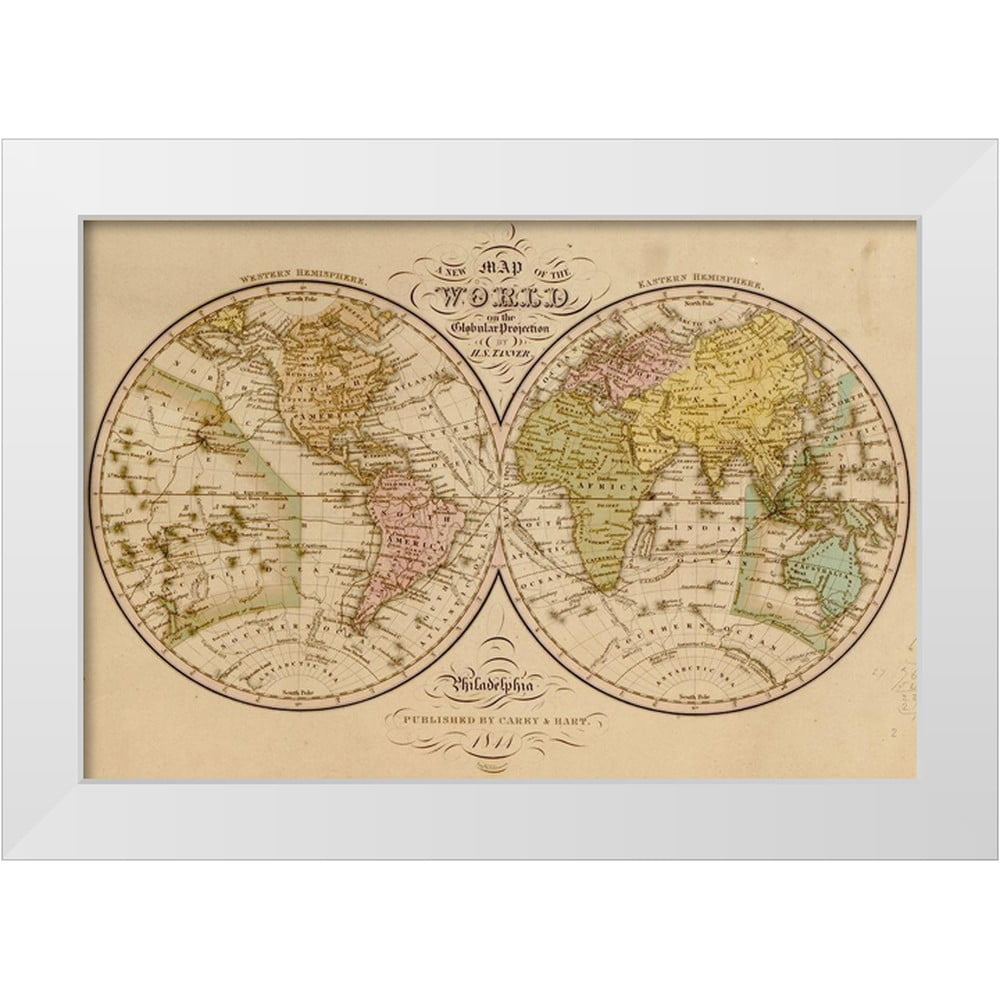 Vintage Maps 24x17 White Modern Wood Framed Museum Art Print Titled ...
