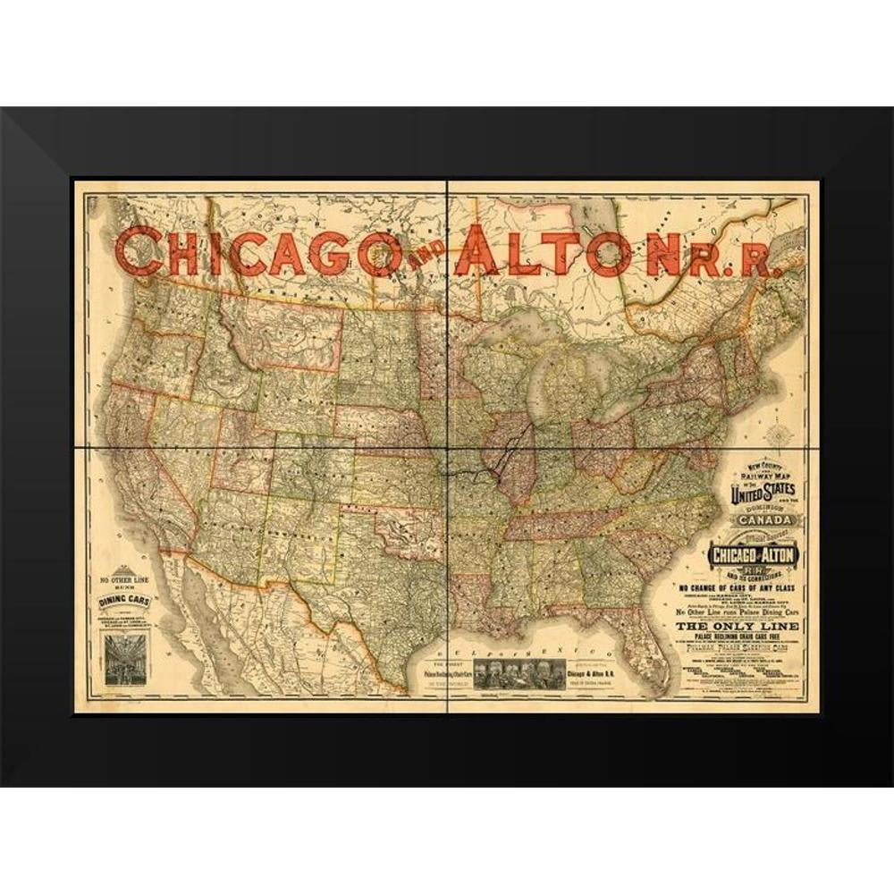 Vintage Maps 24x18 Black Modern Framed Museum Art Print Titled ...