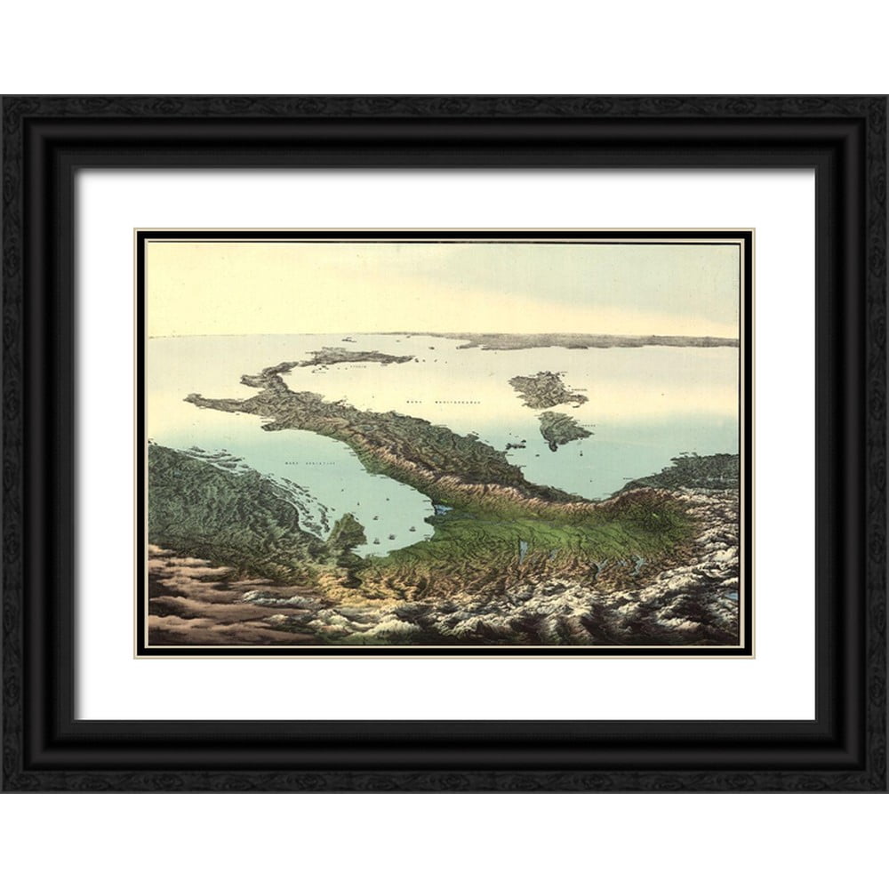 Vintage Maps 24x18 Black Ornate Wood Framed with Double Matting Museum ...