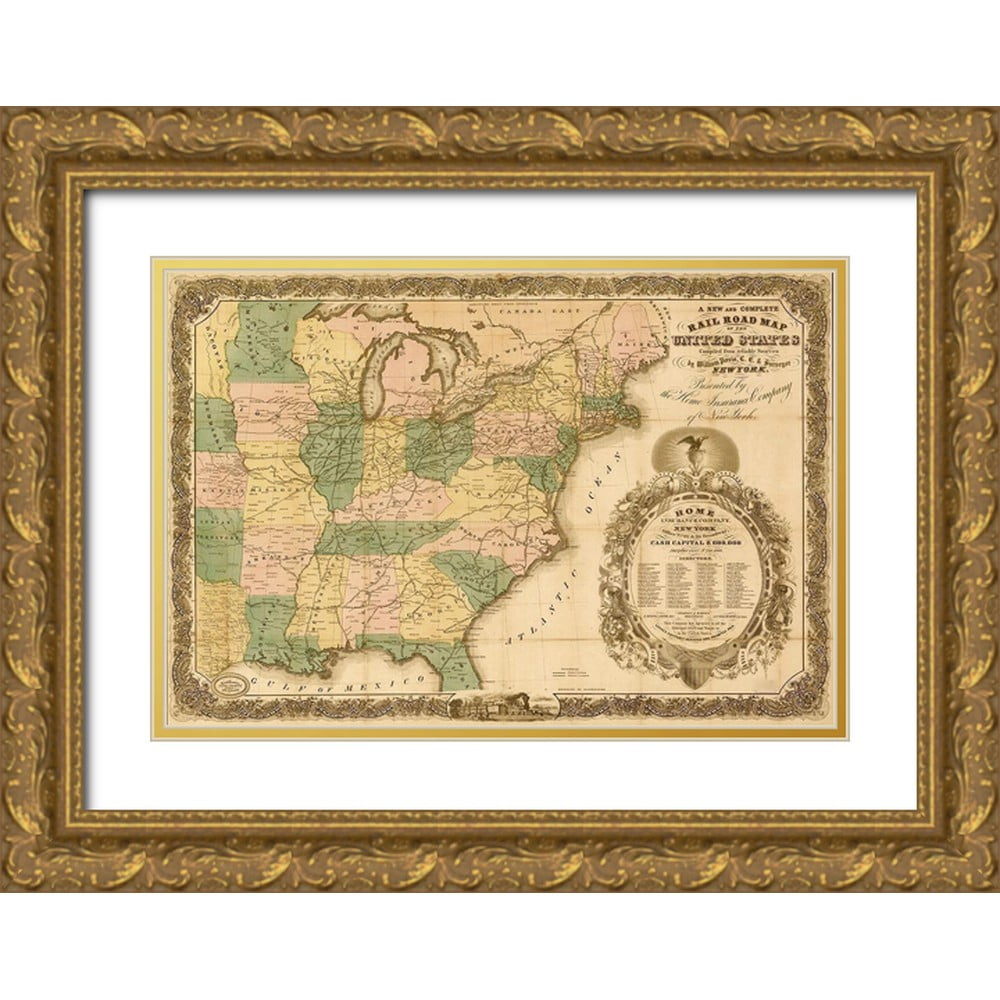 Vintage Maps 24x18 Gold Ornate Wood Framed with Double Matting Museum ...