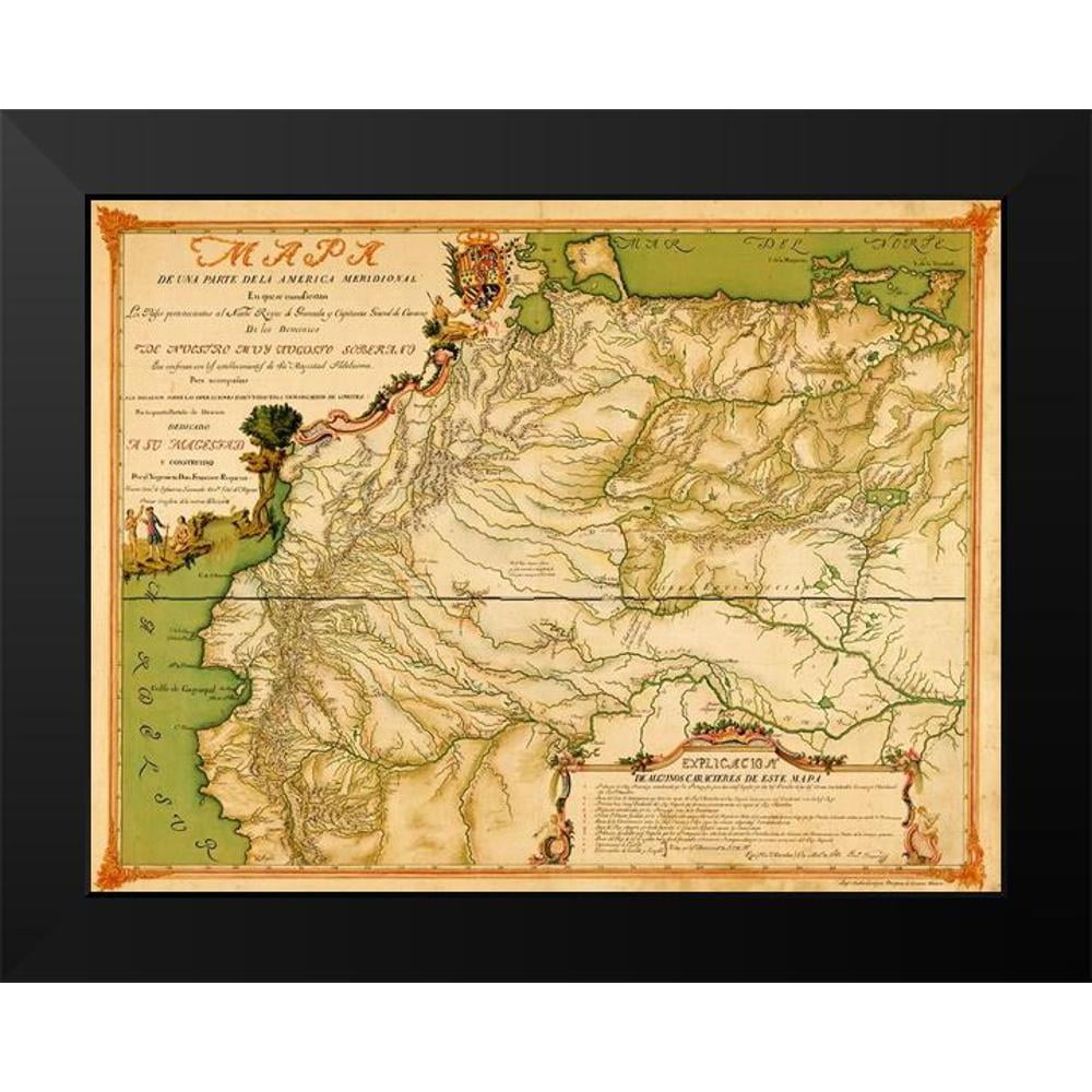 Vintage Maps 24x19 Black Modern Framed Museum Art Print Titled - Across ...