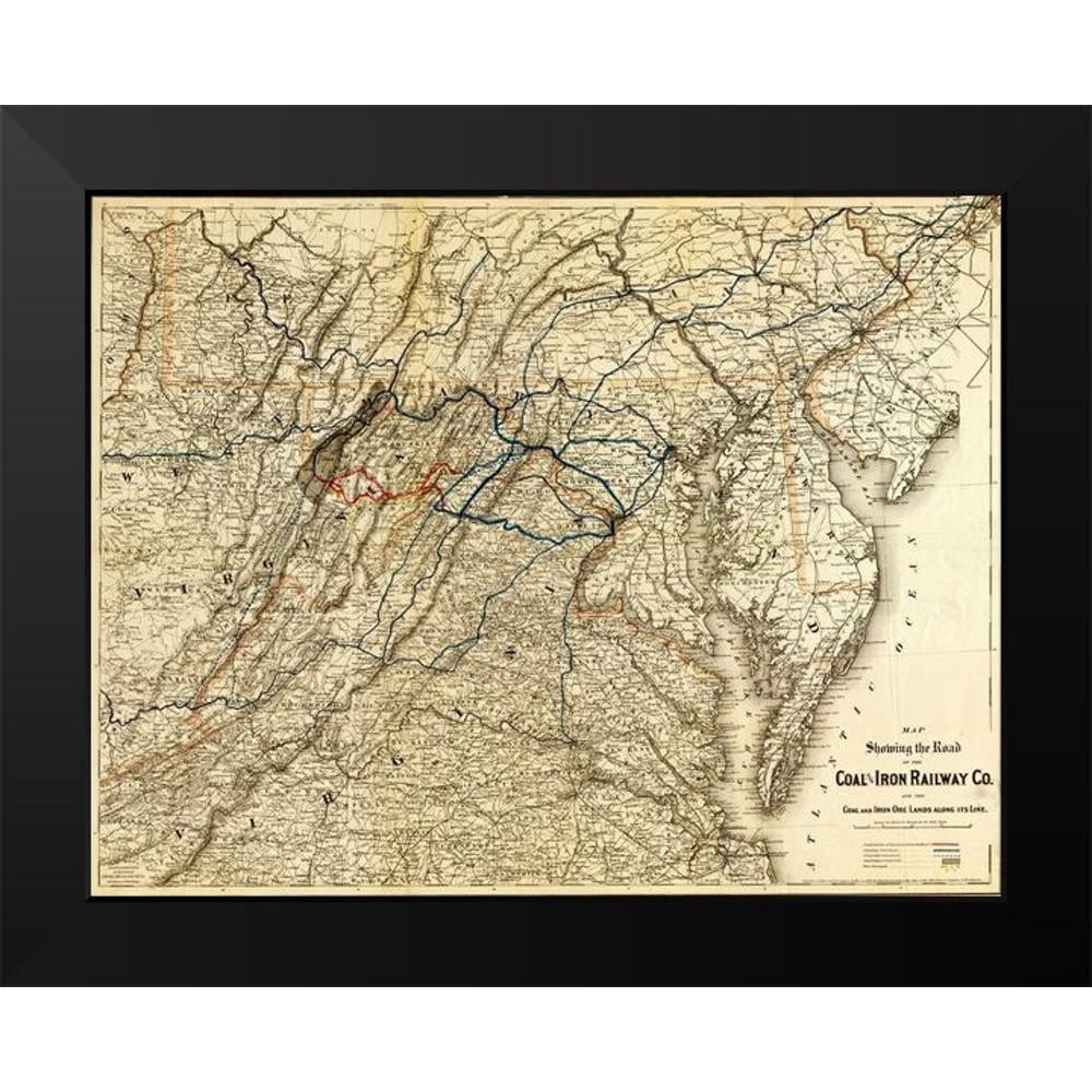 Vintage Maps 24x19 Black Modern Framed Museum Art Print Titled - Coal ...