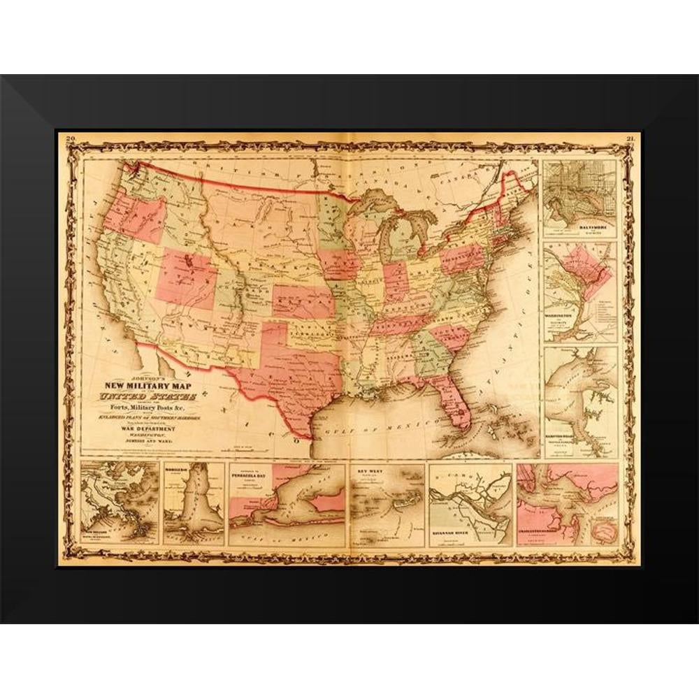 Vintage Maps 24x19 Black Modern Framed Museum Art Print Titled ...
