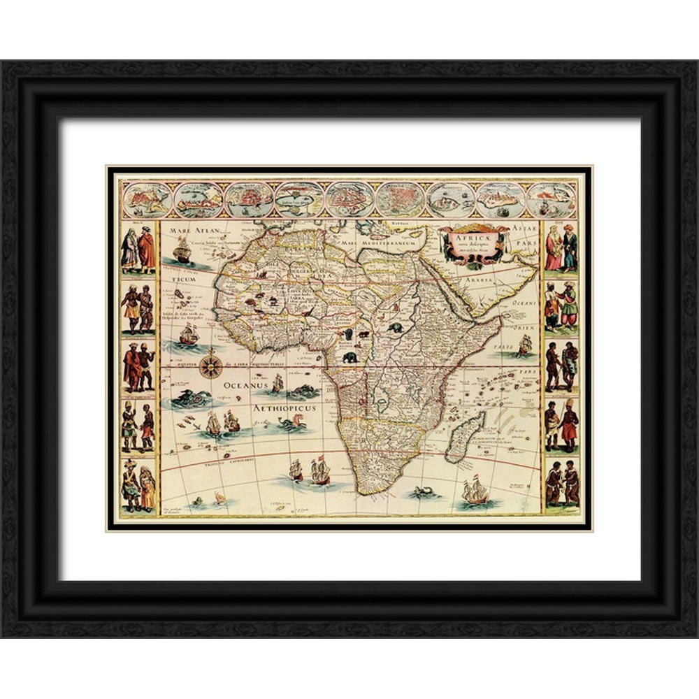 Vintage Maps 24x19 Black Ornate Wood Framed with Double Matting Museum ...