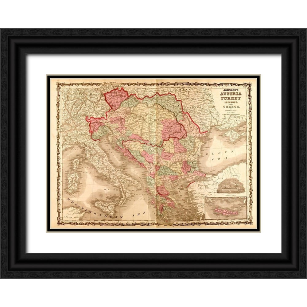 Vintage Maps 24x19 Black Ornate Wood Framed with Double Matting Museum ...