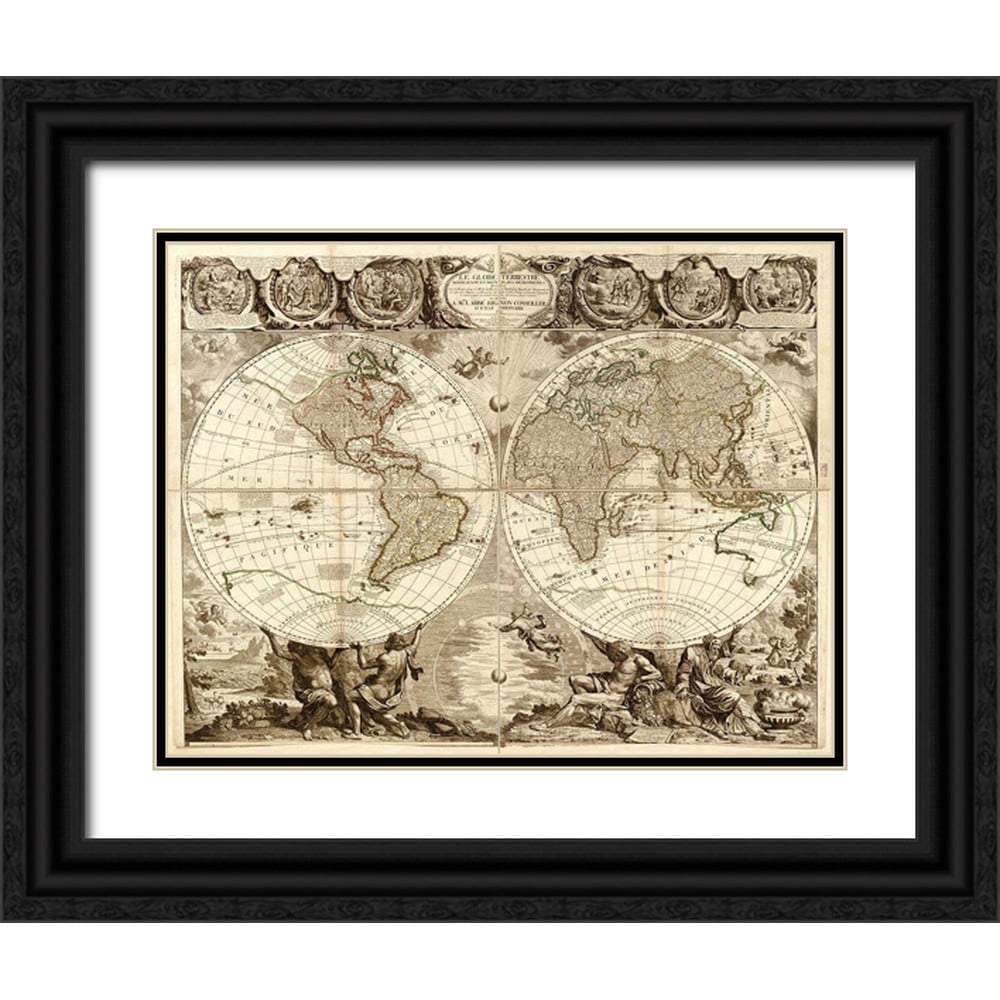 Vintage Maps 24x19 Black Ornate Wood Framed with Double Matting Museum ...