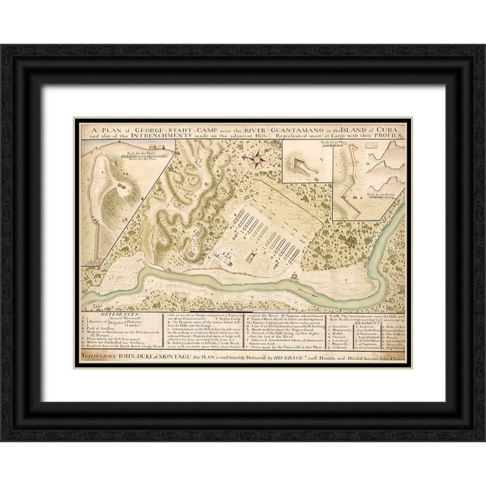 Vintage Maps 24x19 Black Ornate Wood Framed with Double Matting Museum ...