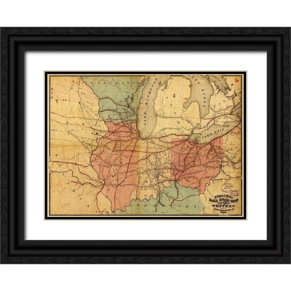 Vintage Maps 24x19 Black Ornate Wood Framed with Double Matting Museum ...