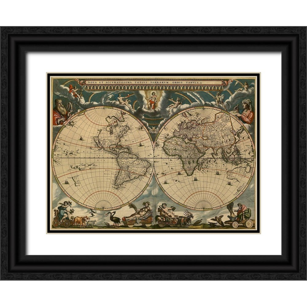 Vintage Maps 24x19 Black Ornate Wood Framed with Double Matting Museum ...