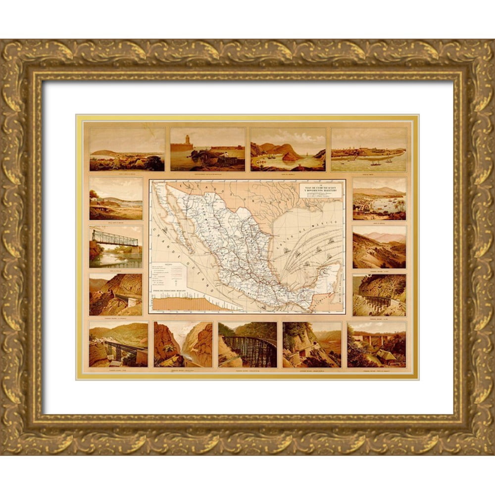 Vintage Maps 24x19 Gold Ornate Wood Framed with Double Matting Museum ...