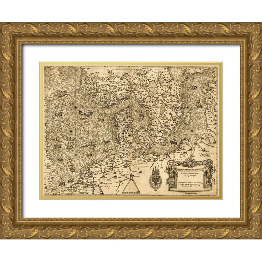 Vintage Maps 24x19 Gold Ornate Wood Framed with Double Matting Museum ...