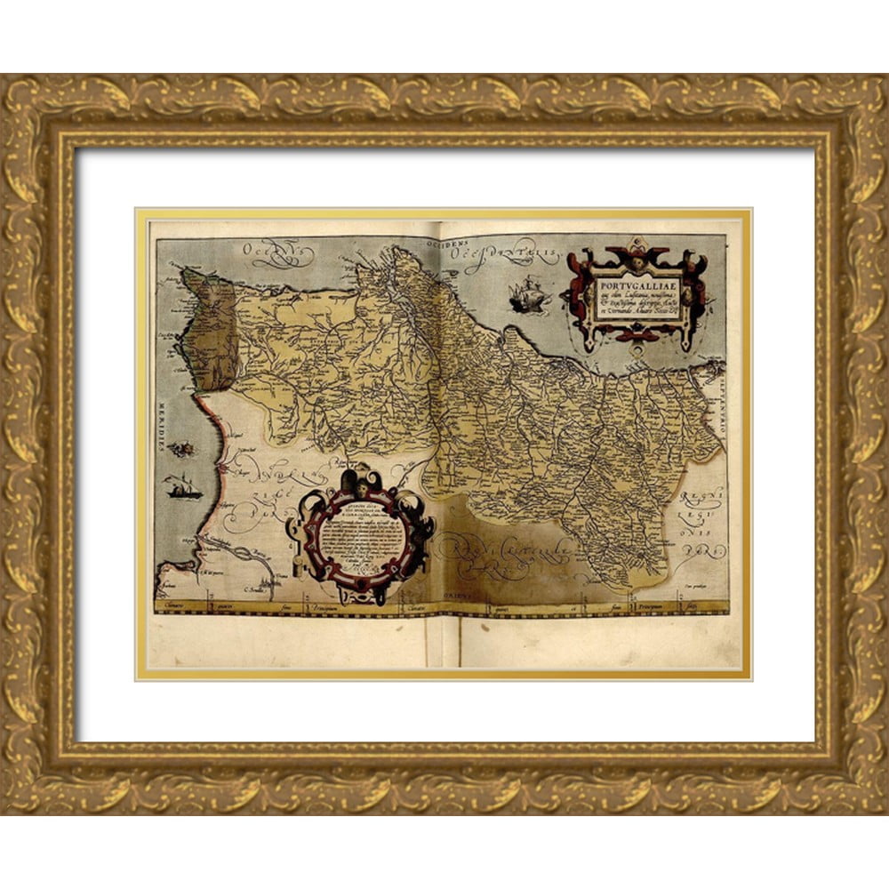 Vintage Maps 24x19 Gold Ornate Wood Framed with Double Matting Museum ...