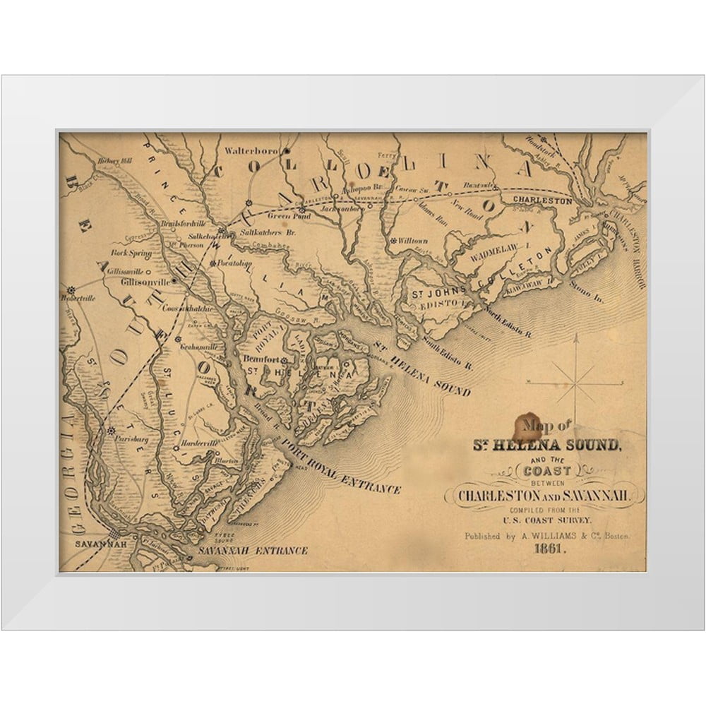Vintage Maps 24x19 White Modern Wood Framed Museum Art Print Titled ...
