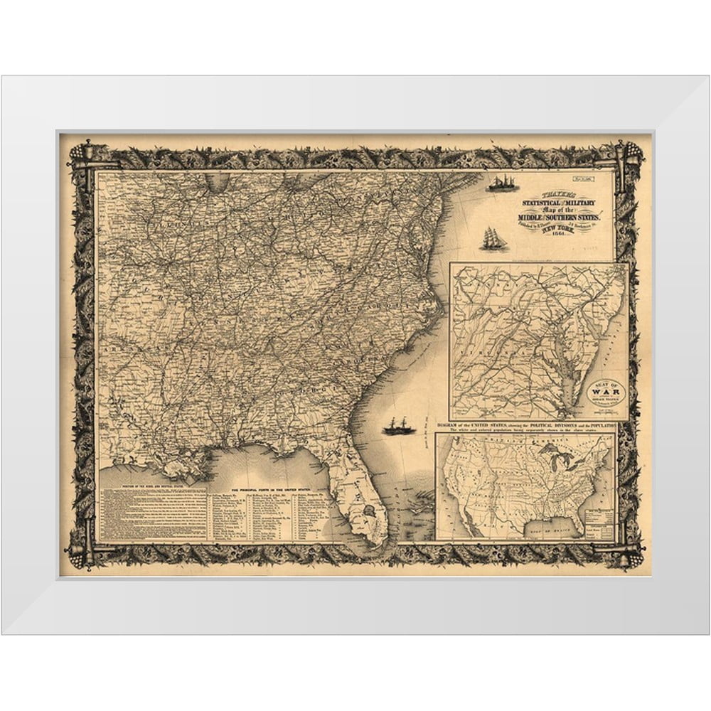 Vintage Maps 24x19 White Modern Wood Framed Museum Art Print Titled ...