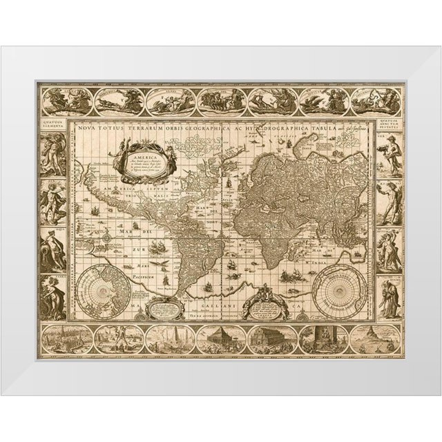 Vintage Maps 24x19 White Modern Wood Framed Museum Art Print Titled ...