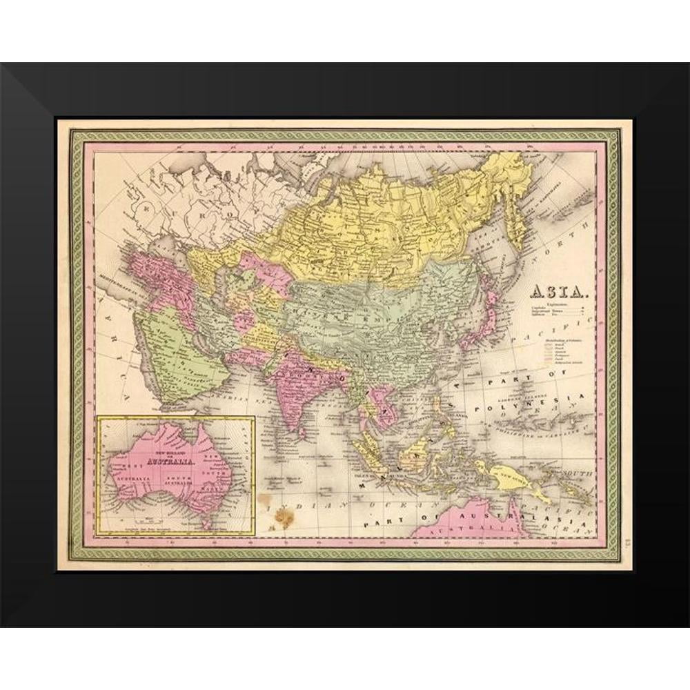 Vintage Maps 24x20 Black Modern Framed Museum Art Print Titled - Asia ...