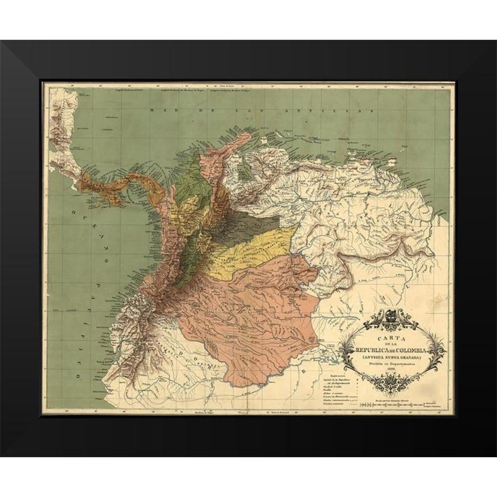 Vintage Maps 24x20 Black Modern Framed Museum Art Print Titled - Map of ...