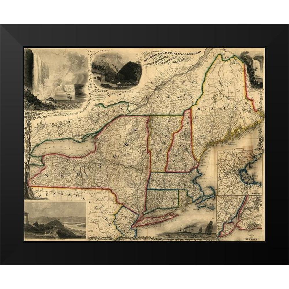 Vintage Maps 24x20 Black Modern Framed Museum Art Print Titled ...