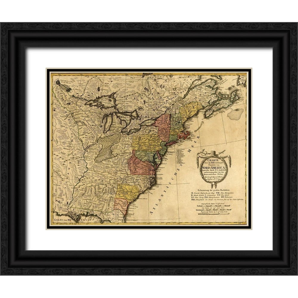 Vintage Maps 24x20 Black Ornate Wood Framed with Double Matting Museum ...
