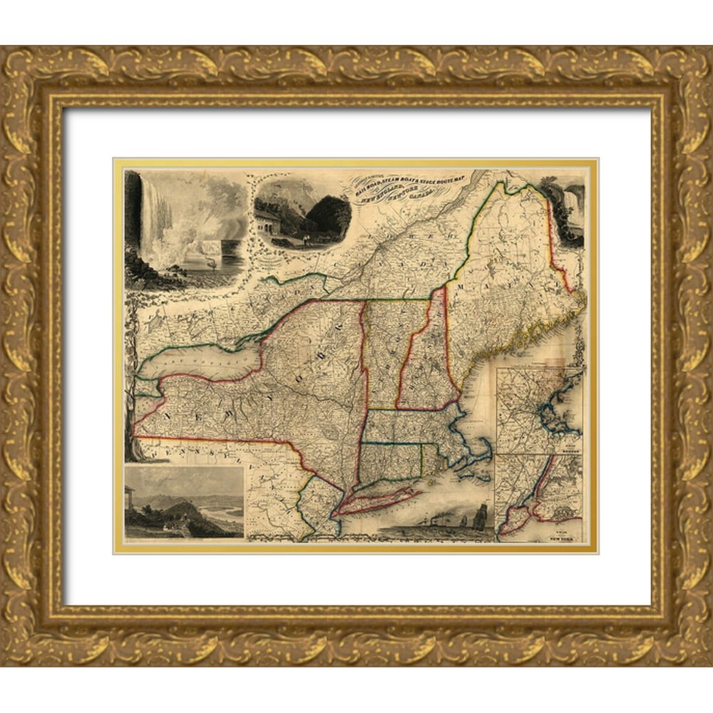 Vintage Maps 24x20 Gold Ornate Wood Framed with Double Matting Museum ...