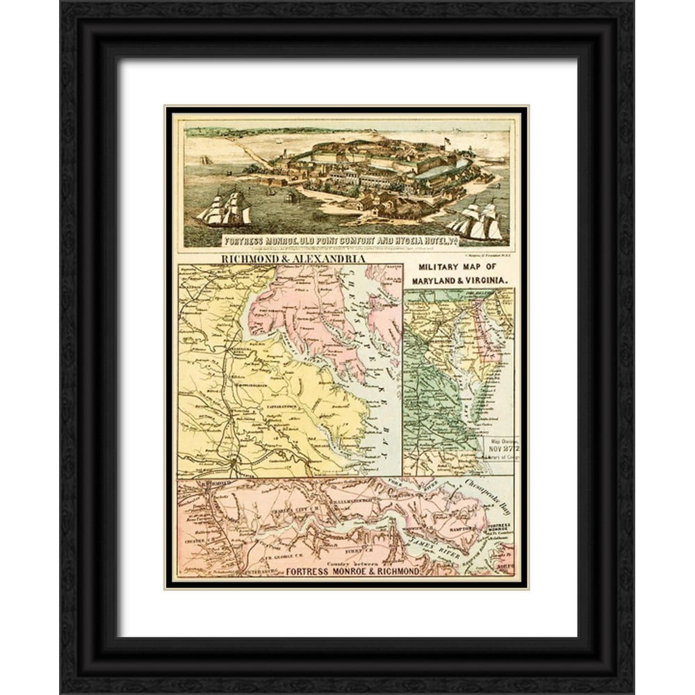 Vintage Maps 25x32 Black Ornate Wood Framed with Double Matting Museum ...