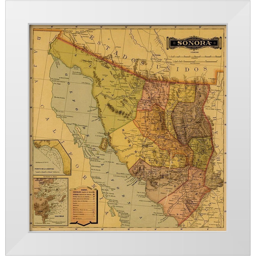 Vintage Maps 26x27 White Modern Wood Framed Museum Art Print Titled ...
