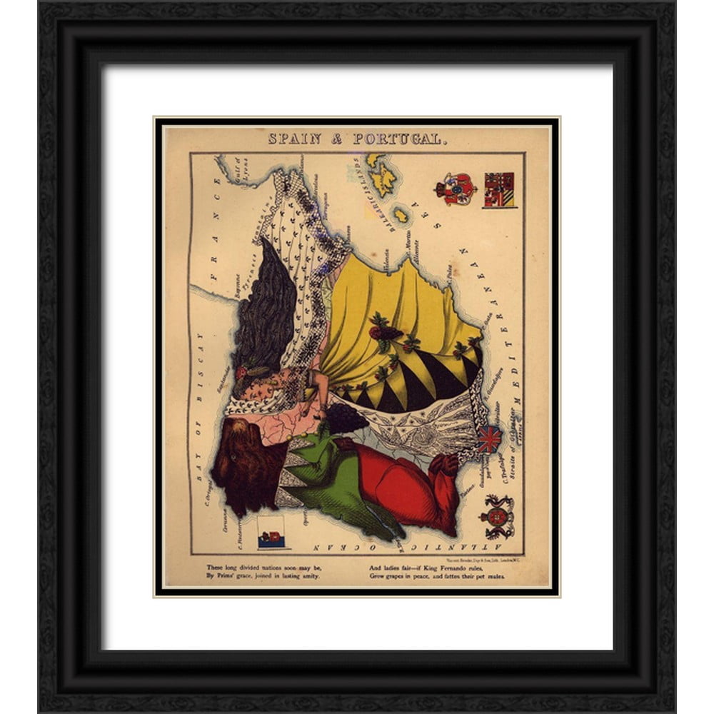 Vintage Maps 26x30 Black Ornate Wood Framed with Double Matting Museum ...