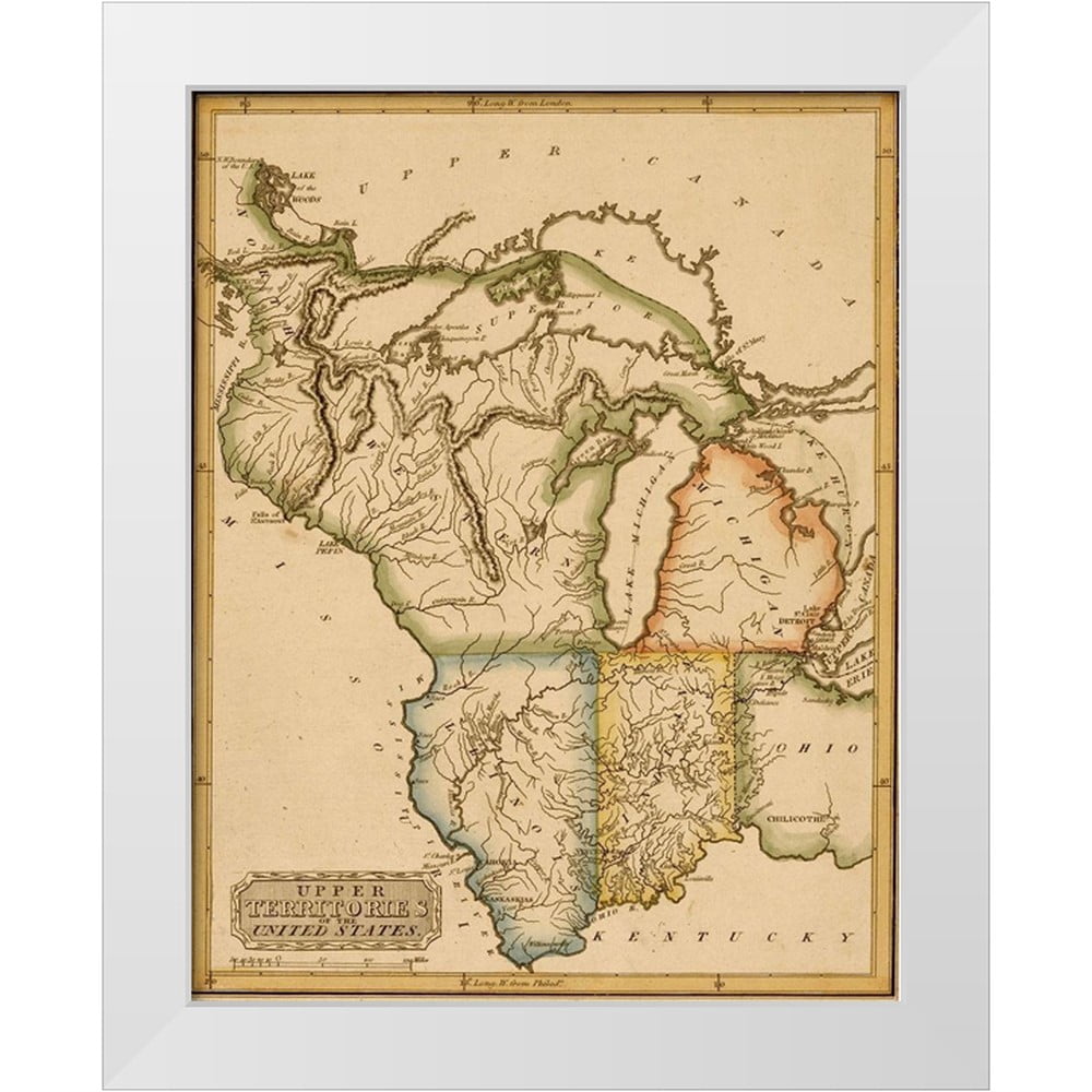 Vintage Maps 26x32 White Modern Wood Framed Museum Art Print Titled ...