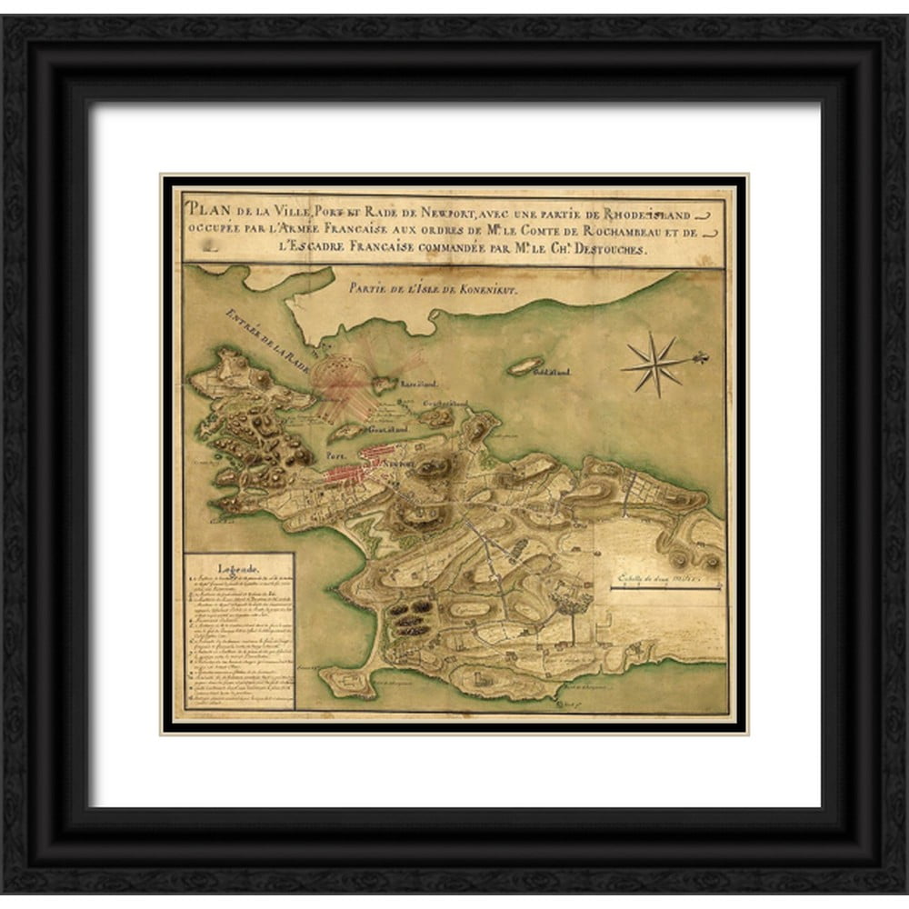Vintage Maps 27x26 Black Ornate Wood Framed with Double Matting Museum ...