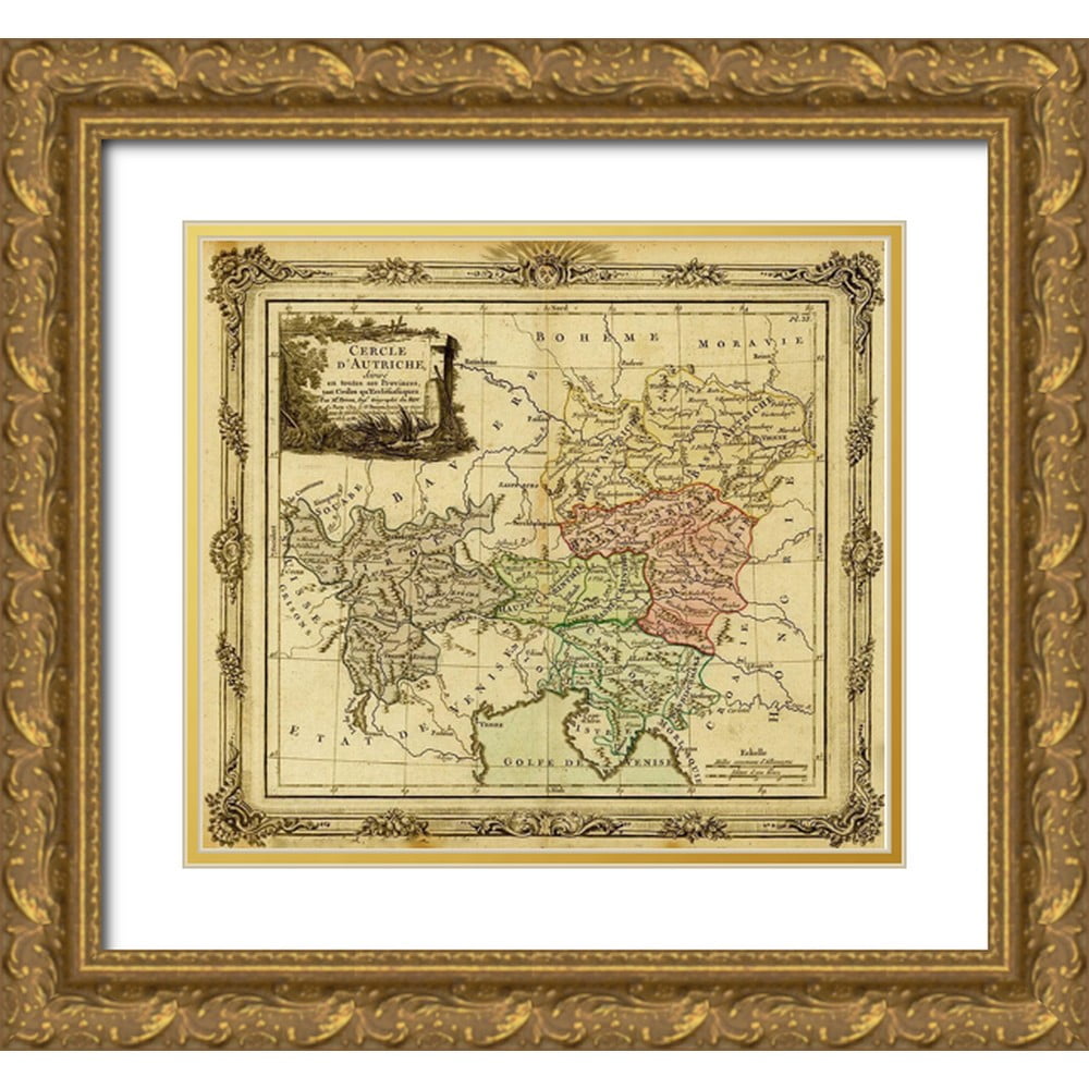 Vintage Maps 29x26 Gold Ornate Wood Framed with Double Matting Museum ...