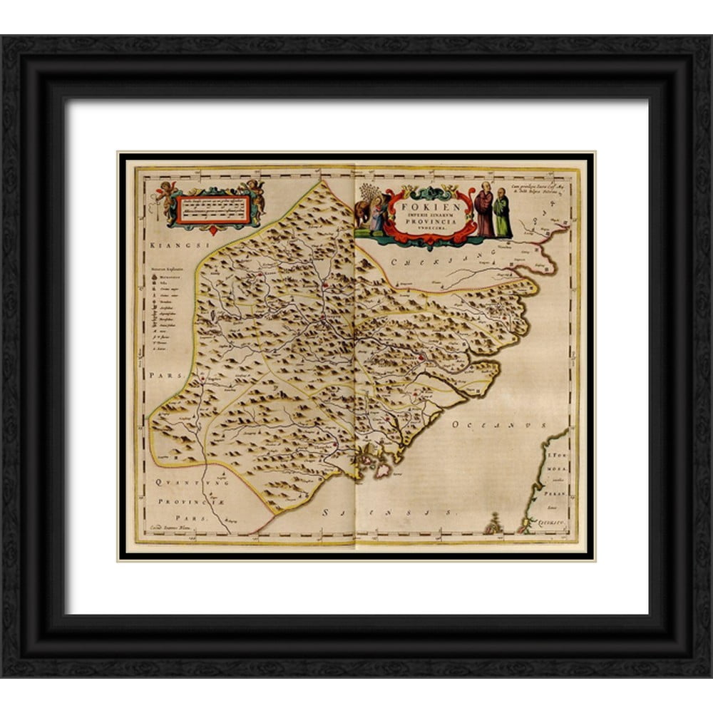 Vintage Maps 30x26 Black Ornate Wood Framed with Double Matting Museum ...