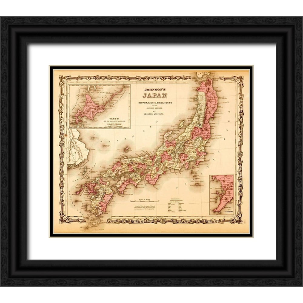 Vintage Maps 30x26 Black Ornate Wood Framed with Double Matting Museum ...