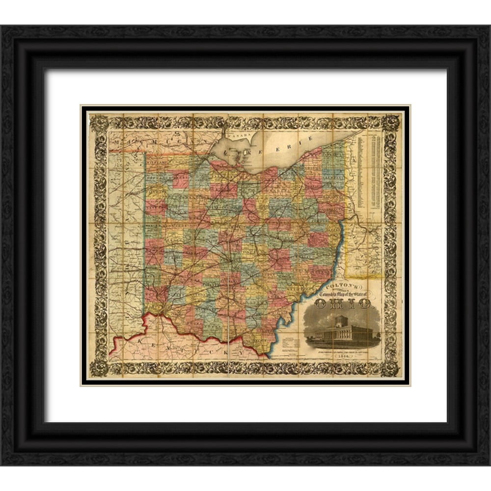 Vintage Maps 30x26 Black Ornate Wood Framed with Double Matting Museum ...