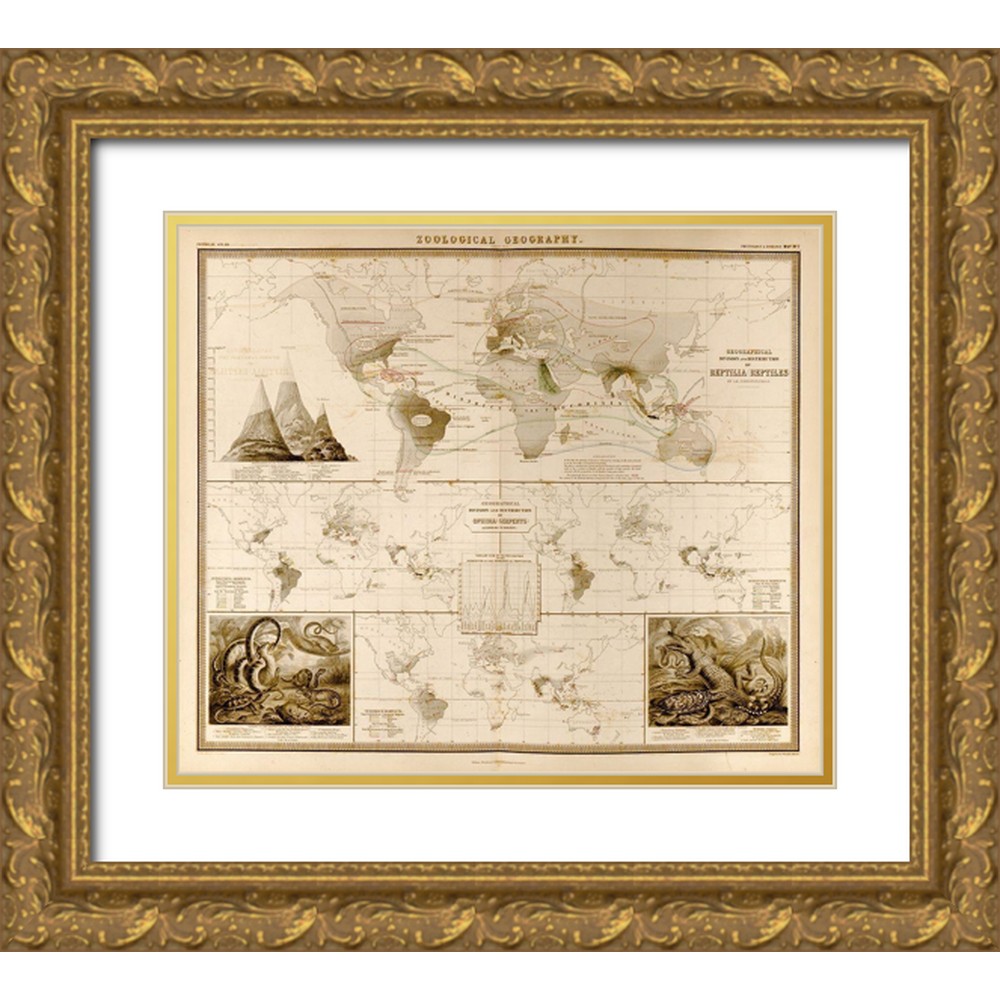 Vintage Maps 30x26 Gold Ornate Wood Framed with Double Matting Museum ...