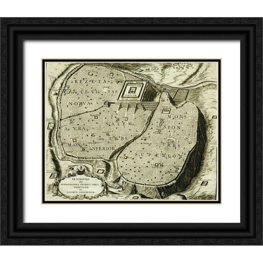 Vintage Maps 31x26 Black Ornate Wood Framed with Double Matting Museum ...