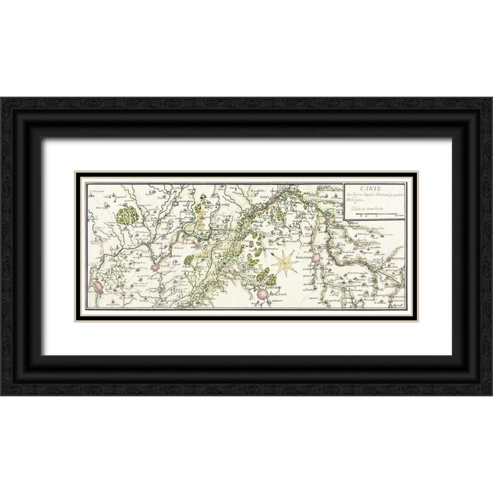 Vintage Maps 32x16 Black Ornate Wood Framed with Double Matting Museum ...