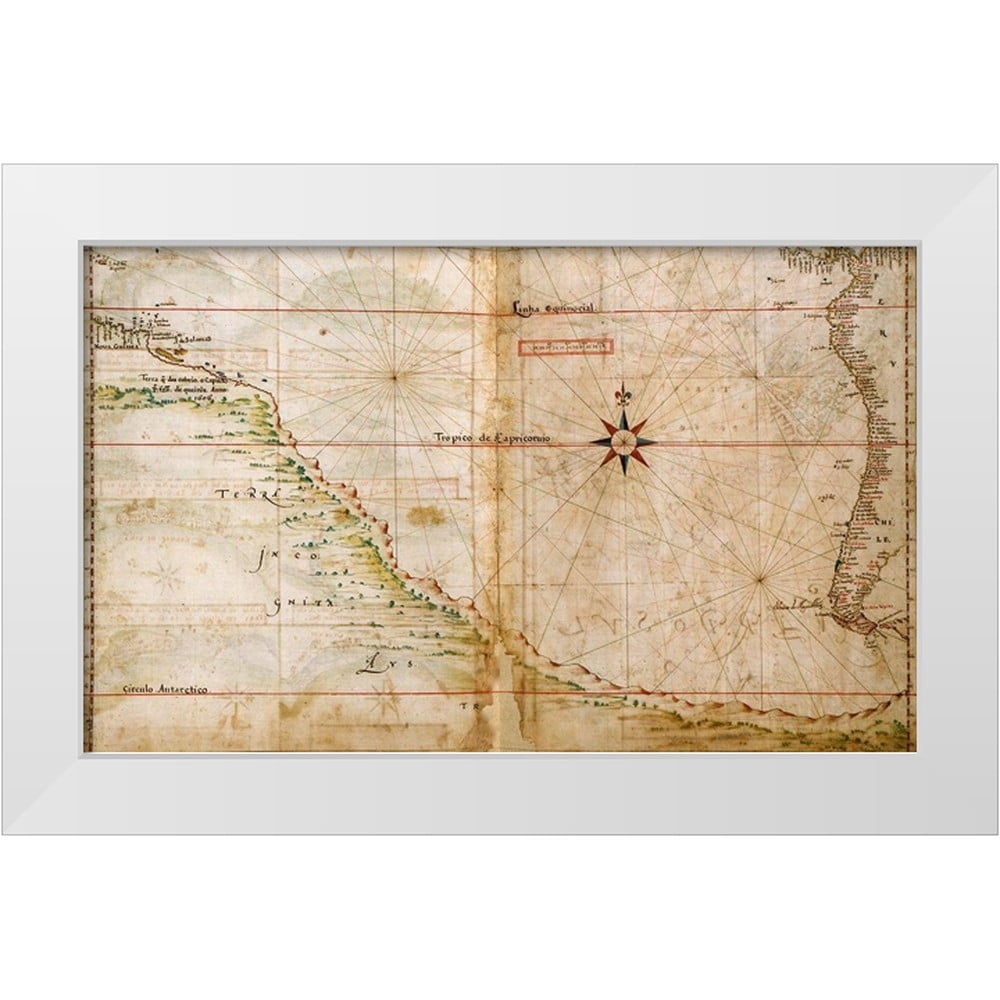Vintage Maps 32x21 White Modern Wood Framed Museum Art Print Titled ...